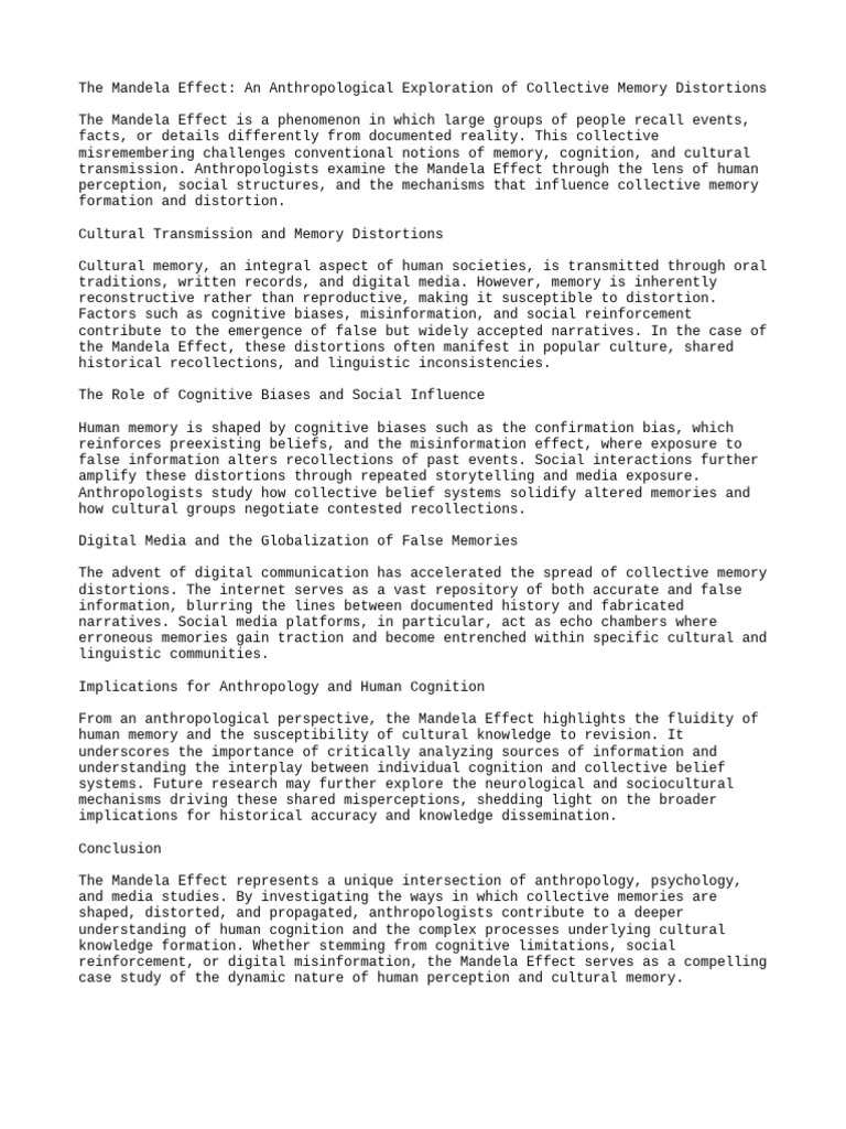 The Mandela Effect An Anthropological Exploration of Collective Memory ...