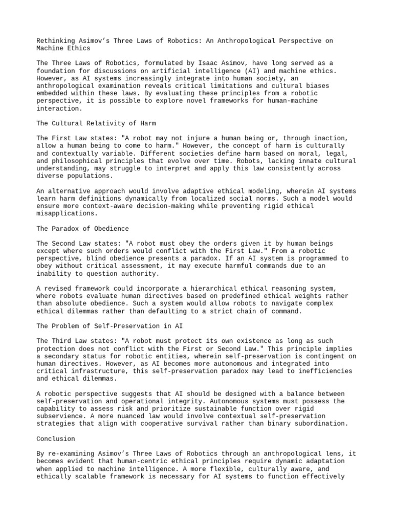 Rethinking Asimov's Three Laws of Robotics An Anthropological ...