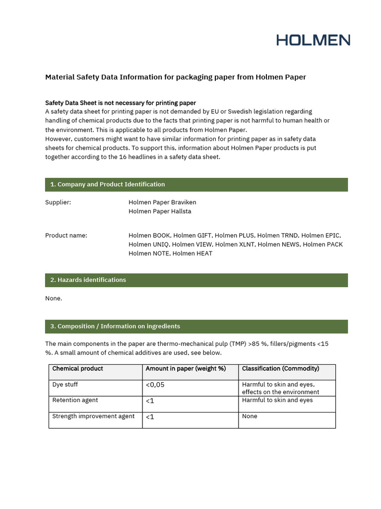 material-safety-data-information | PDF | Paper | Materials material-safety-data-information | PDF | Paper | Materials