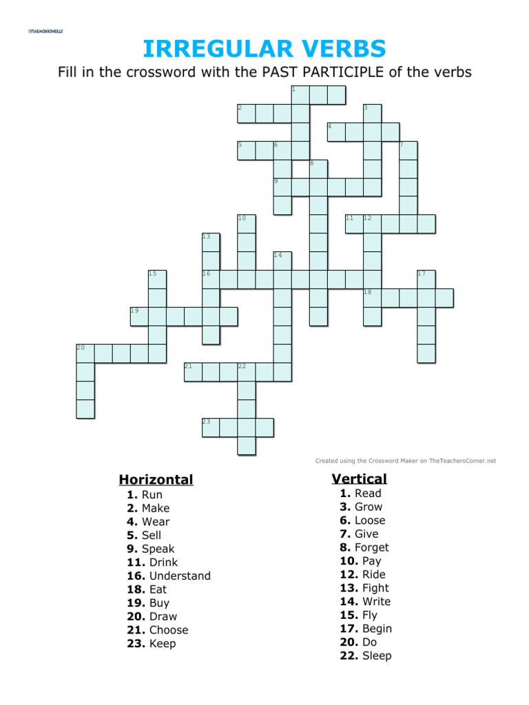 Irregular Verbs: Fill in The Crossword With The PAST PARTICIPLE of The ...