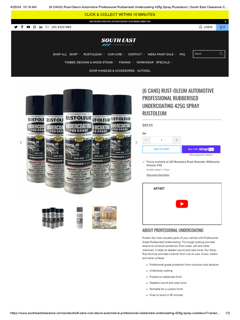 (6 CANS) Rust-Oleum Automotive Professional Rubberised Undercoating 425g Spray Rustoleum - South ...