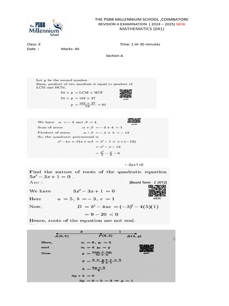 X STD Math Revision Test-4 New Ans Key 2024-251738762671 | PDF ...
