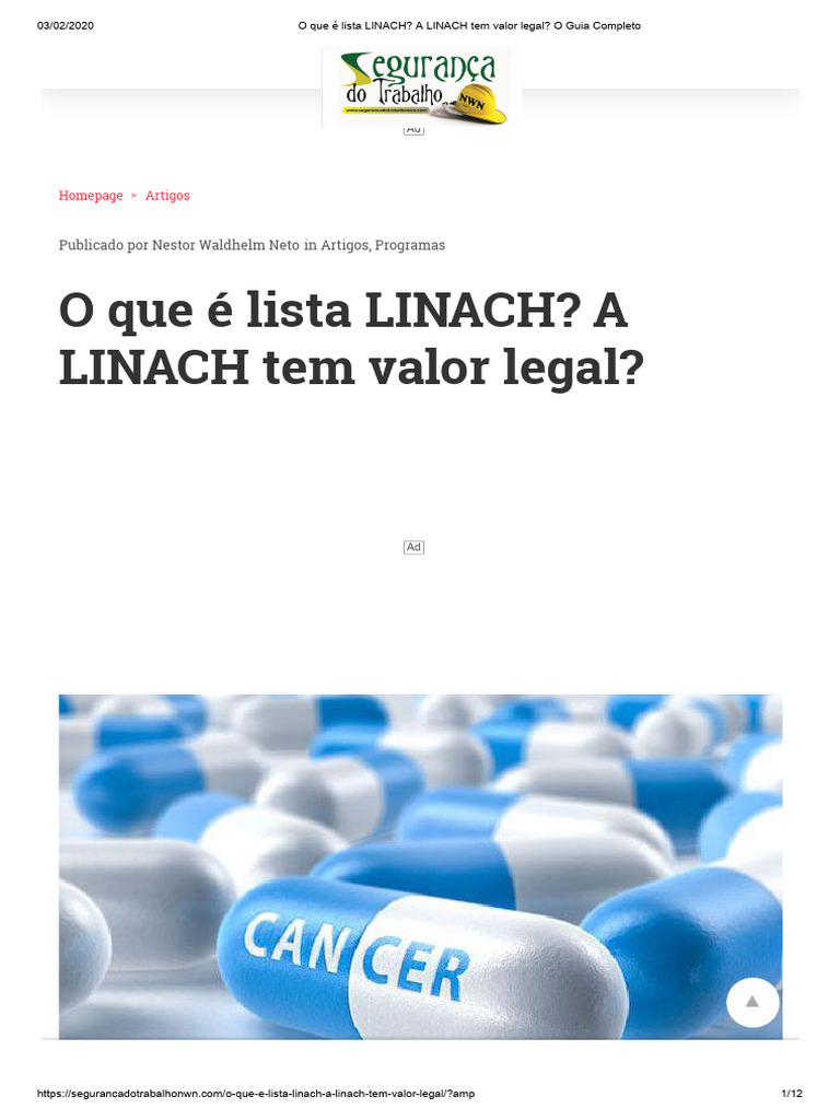 LINACH: Valor Legal e Aposentadoria Especial | PDF | Câncer