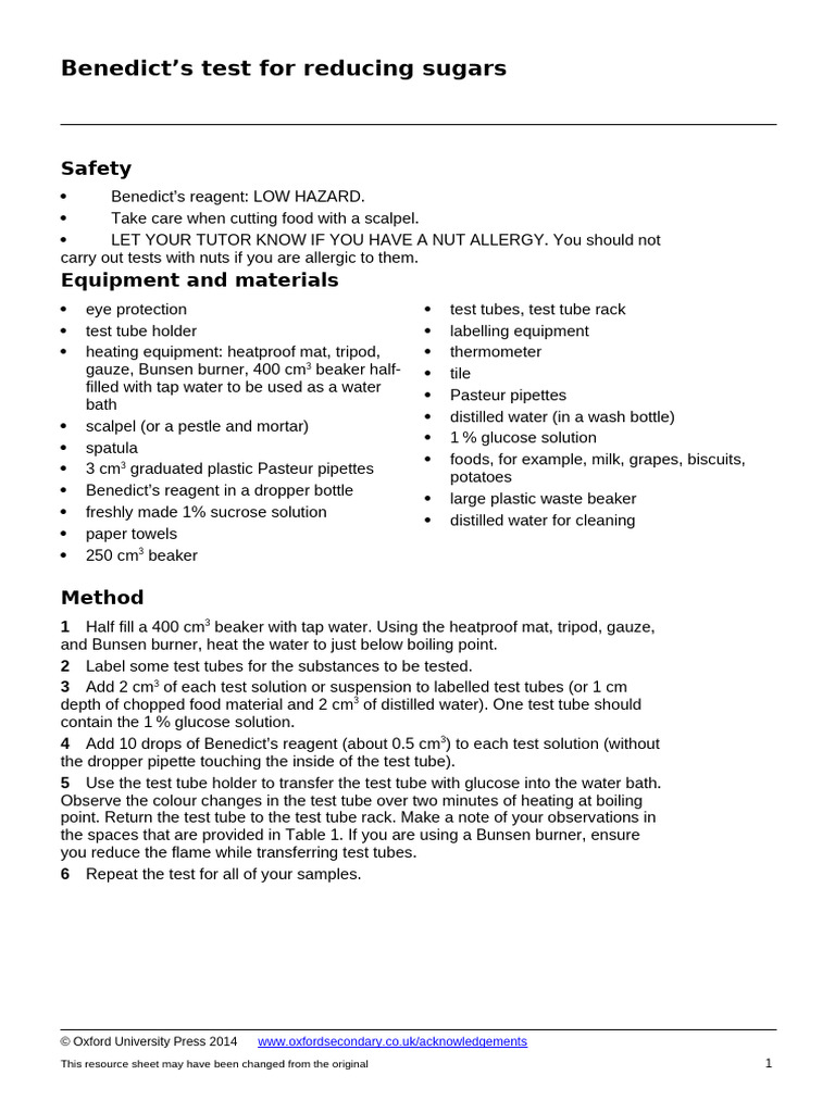 Kerboodle - Practical Sheet For Reducing Sugars | PDF