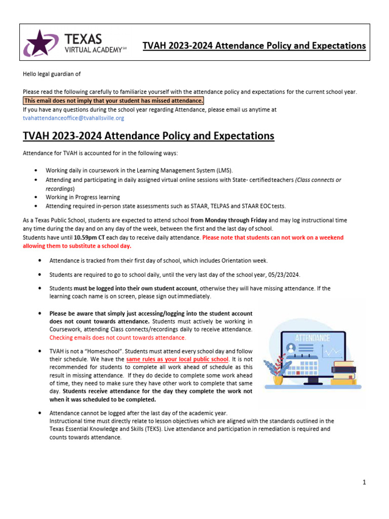 TVAH Attendance Contract and Expectations 23-24 SY | PDF