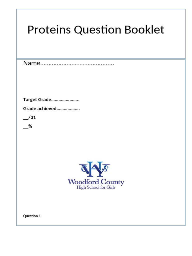 Proteins Question Booklet - No Answers | PDF | Amino Acid | Proteins