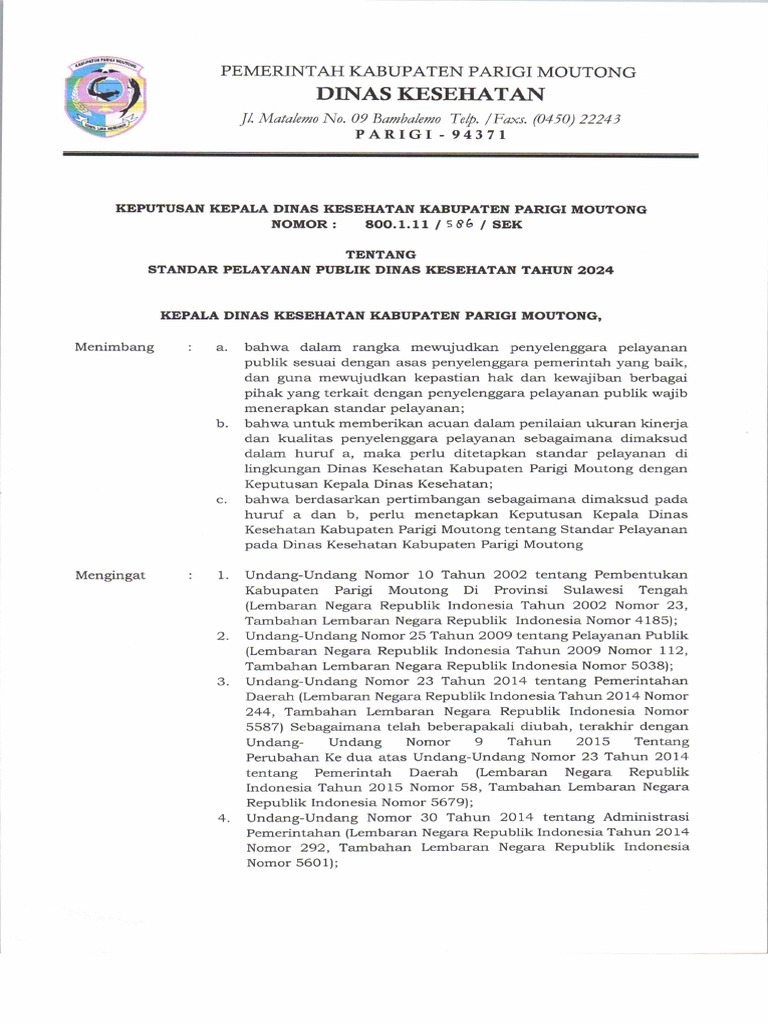 Standar Pelayann Dinkes 2024 | PDF