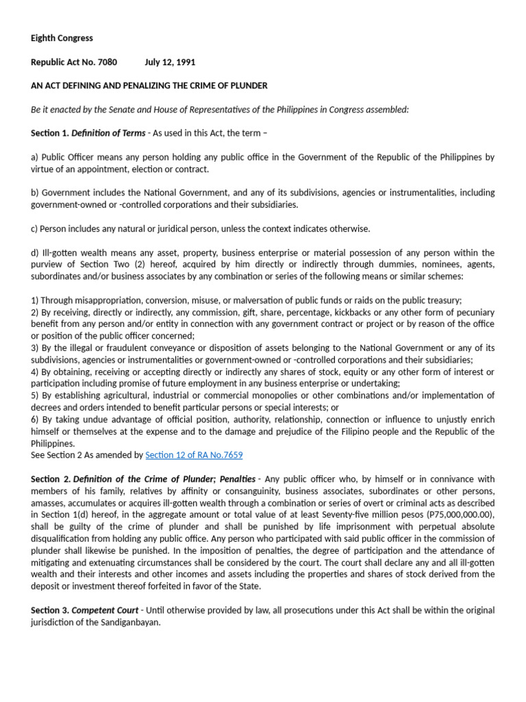 Republic Act No. 7080 - An Act Defining and Penalizing The Crime of ...