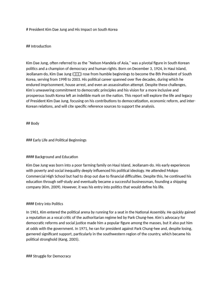 President Kim Dae Jung and His Impact On South Kore1 | PDF | Structural ...