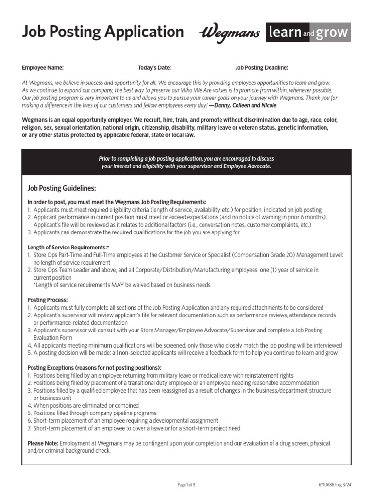 Wegmans Job Posting Application Guide | PDF | Employment | Business