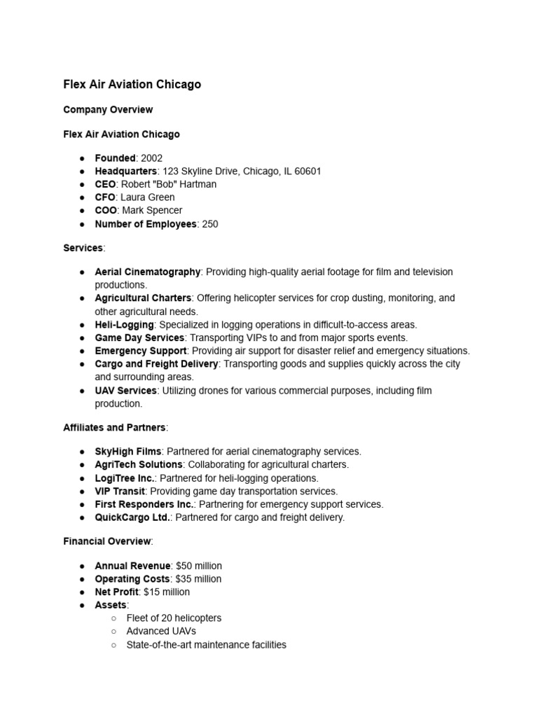 Flex Air Aviation Chicago Overview | PDF | Expense | Balance Sheet