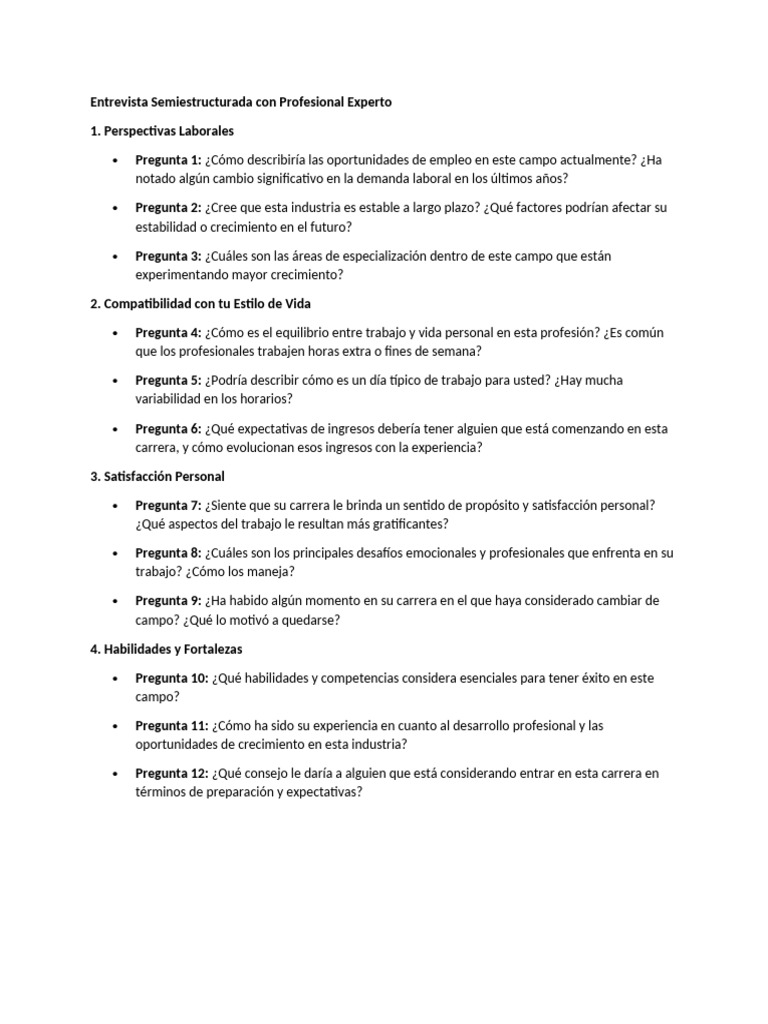 Entrevista Semiestructurada Con Profesional Experto | PDF