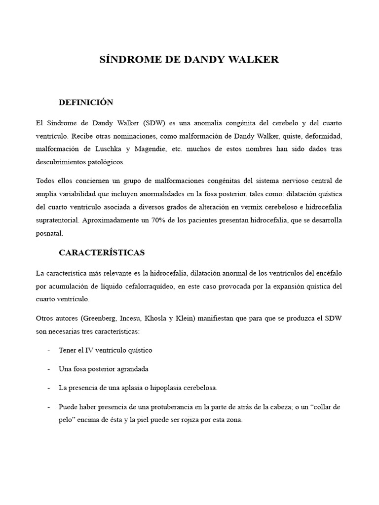 Síndrome de Dandy Walker: Definición y Tratamiento | PDF | Enfermedades ...
