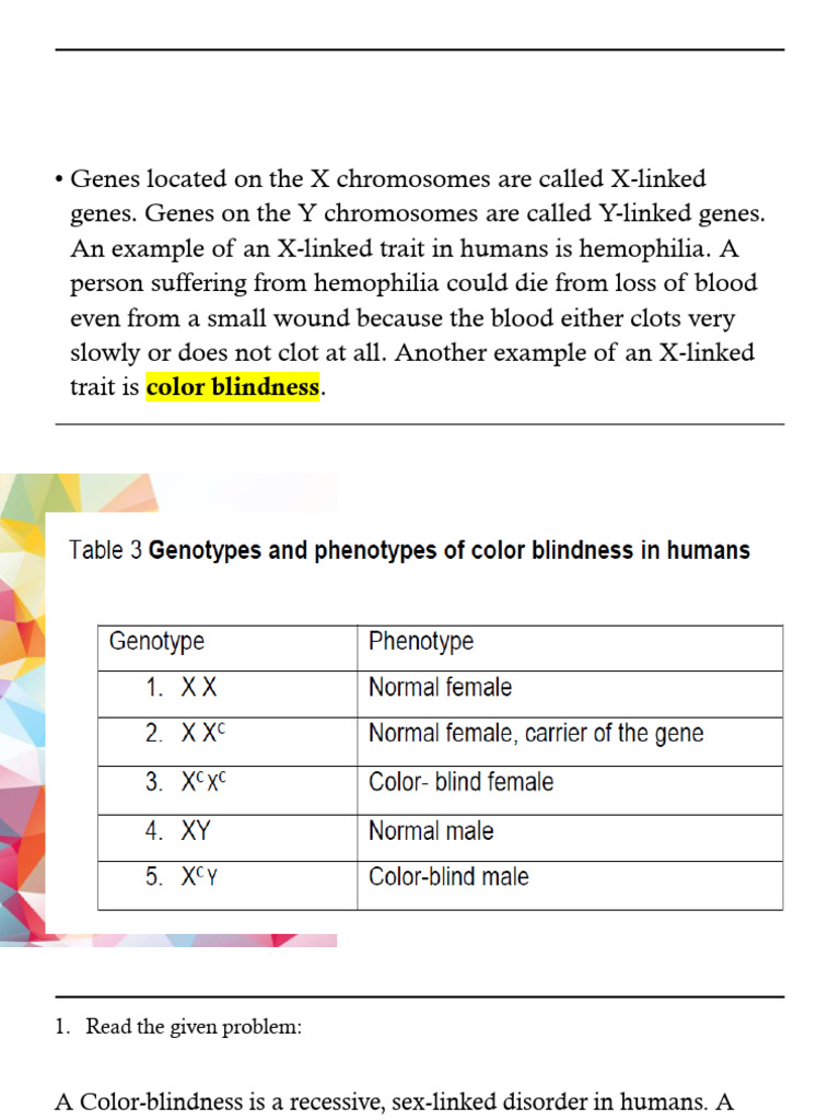 Sex Linked Genes Color Blind | PDF