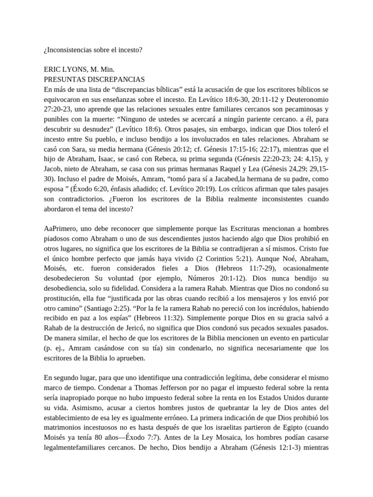 ¿Inconsistencias Sobre El Incesto | PDF | Libro del Génesis | Abrahán
