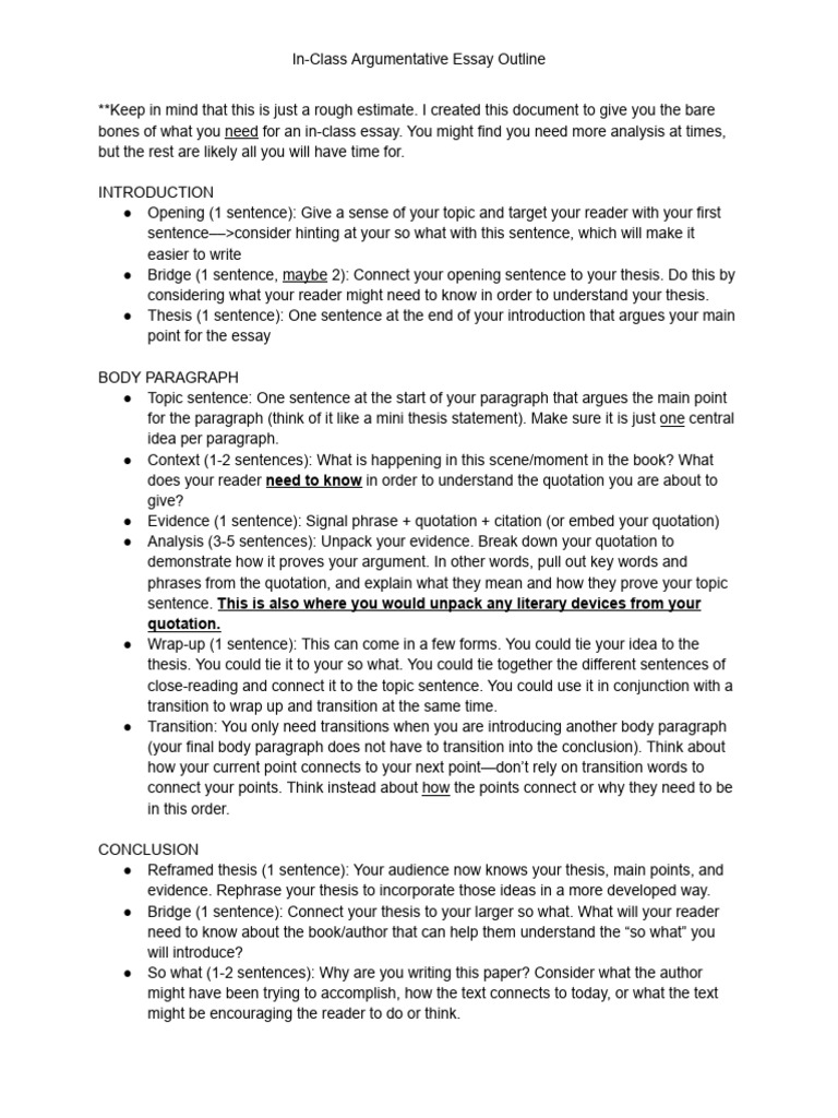 In-Class Argumentative Essay Guide | PDF | Essays
