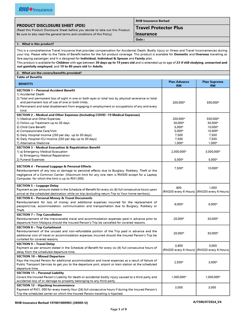 travel-protector-pds | PDF | Insurance | Reimbursement