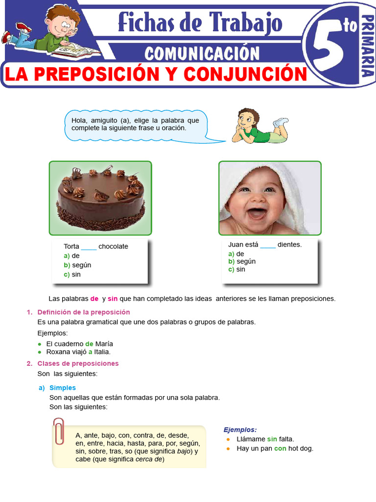 La-preposición-y-conjunción-para-Quinto-Grado-de-Primaria | PDF ...