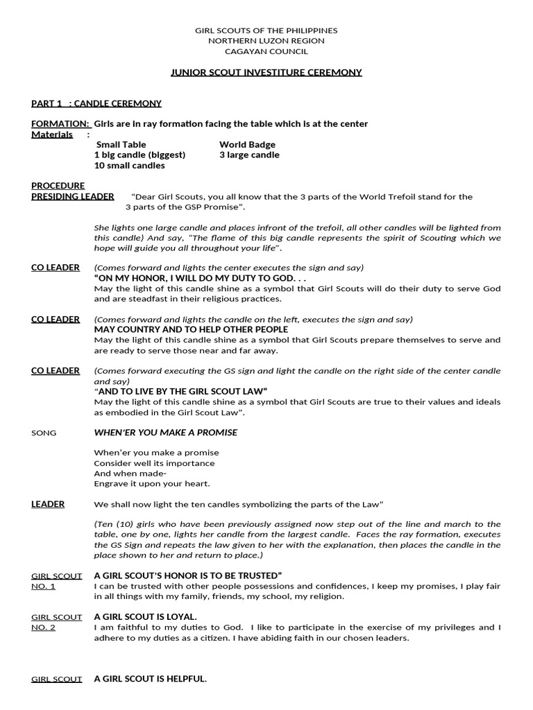 GSP Investiture Ceremony 1 | PDF | Scouting | Youth Movements