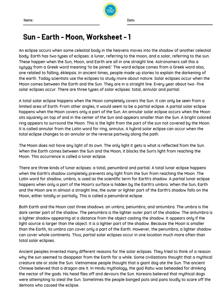Sun-Moon-Earth-Worksheet | PDF | Eclipse | Solar Eclipse
