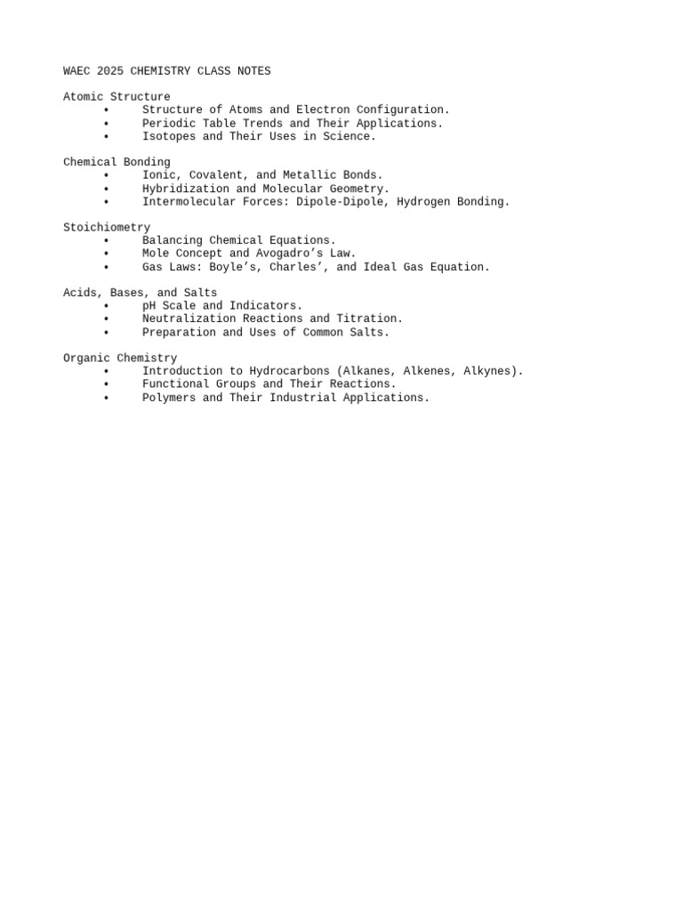 WAEC 2025 Chemistry Study Guide | PDF