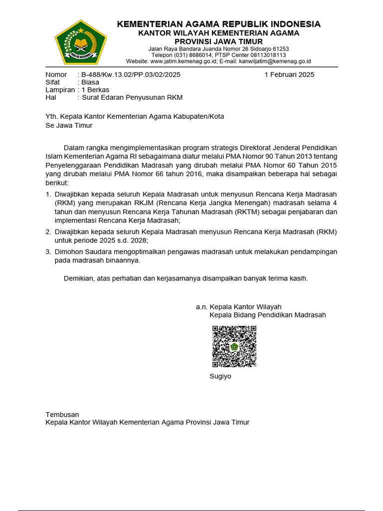 Surat Edaran RKM Madrasah 2025-2028 | PDF