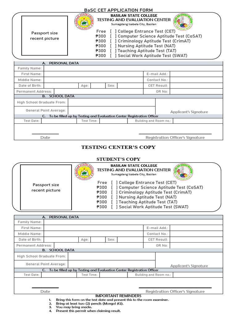 CET Application Form Instructions | PDF