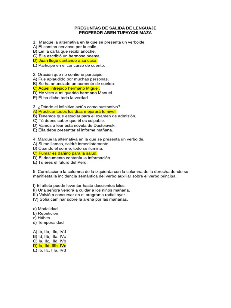 Preguntas de Salida de Lenguaje 0802 | PDF