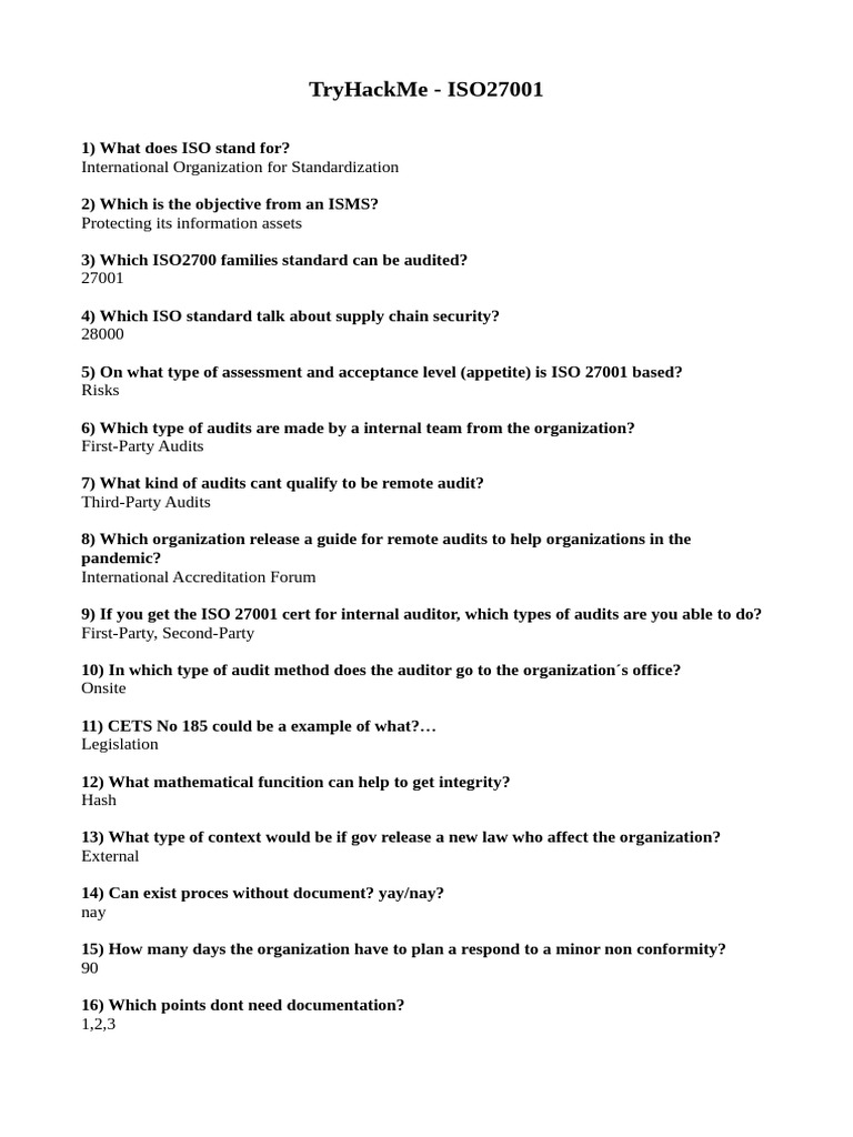 Respostas - TryHackMe ISO 27001 | PDF