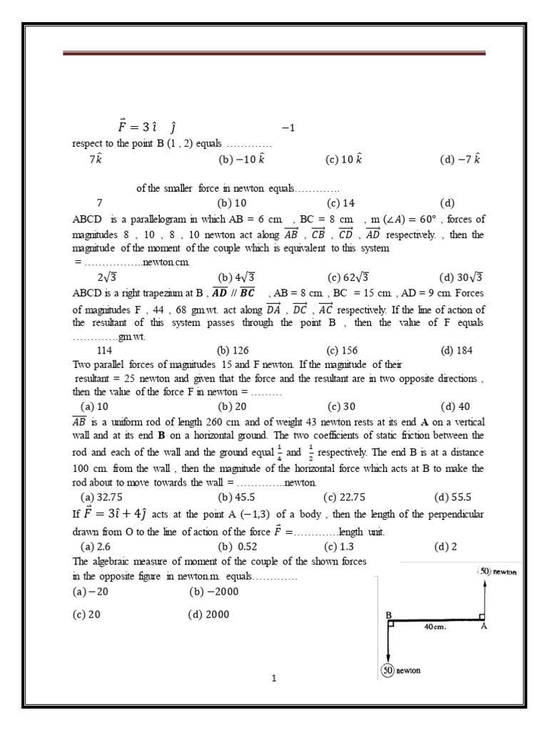 statics exam Model 1 | PDF | Force | Geometry