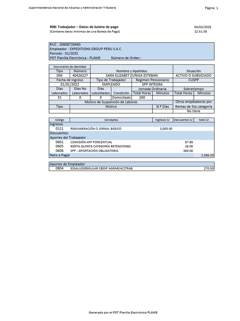 Boleta Sara Expedition 0125 | PDF