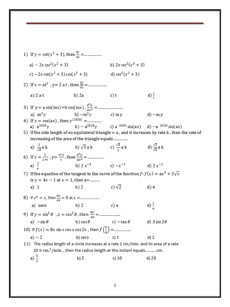 Test 1 On Calculus Unit 1 Model 3 Pdf Circle Area