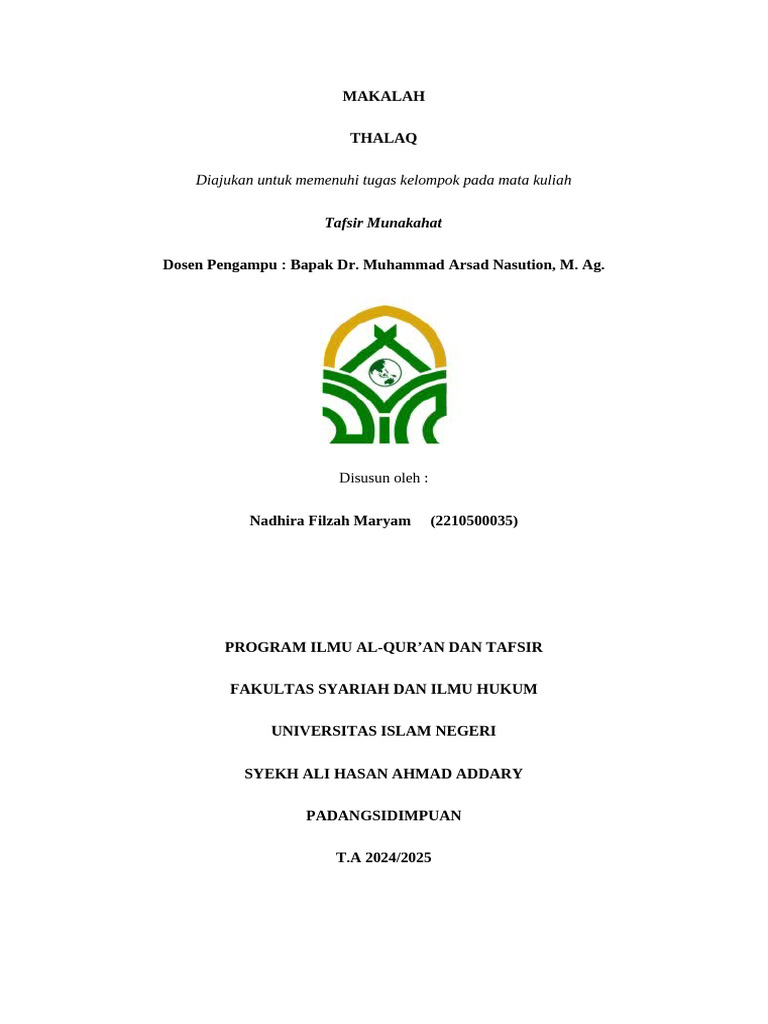 MAKALAH Tafsir Ayat-Ayat Thalaq | PDF