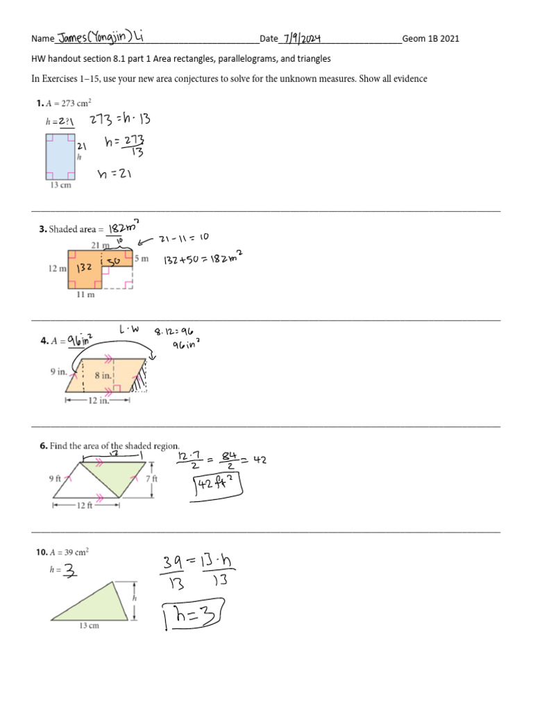 Geom 1B 2021 HW Sec 8.1 Part 1 | PDF