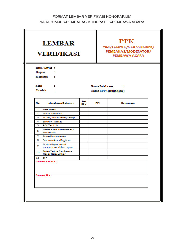 Lembar Verifikasi PPK | PDF