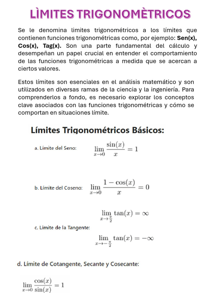 Límites Trigonométricos en Cálculo | PDF