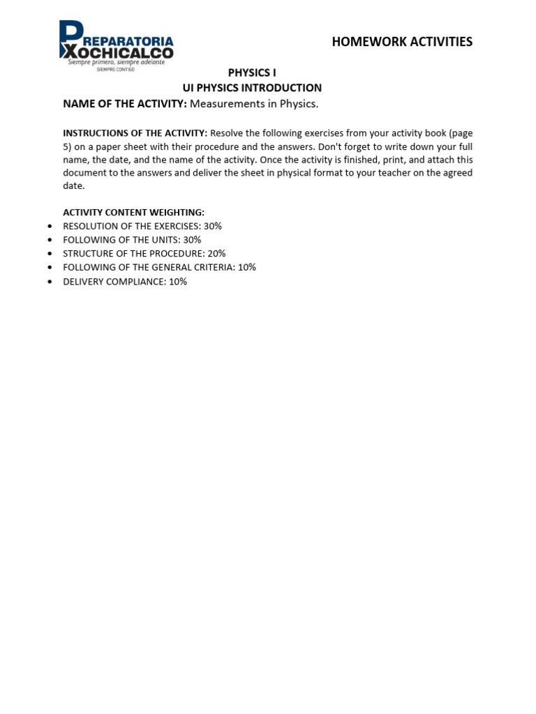 Physics I Homework: Measurement Tasks | PDF