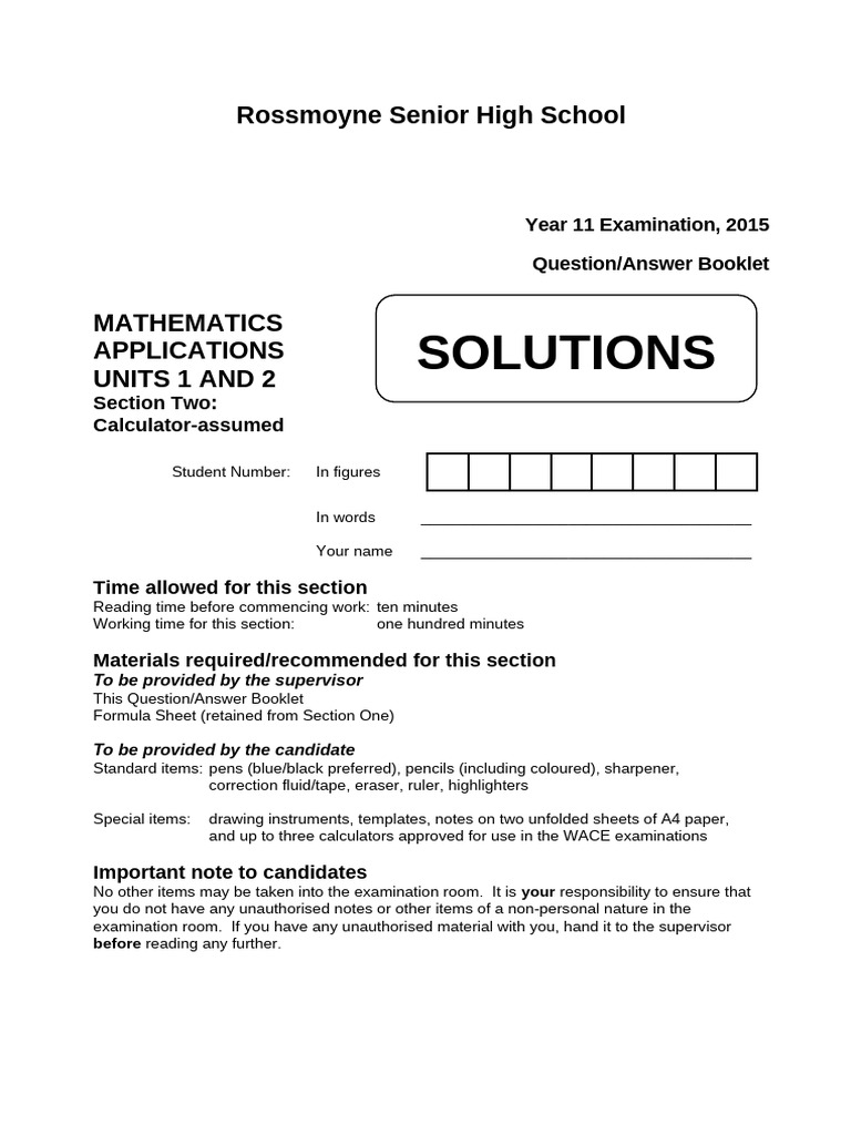 Year 11 Math Exam: Calculator Section | PDF | Area | Mean