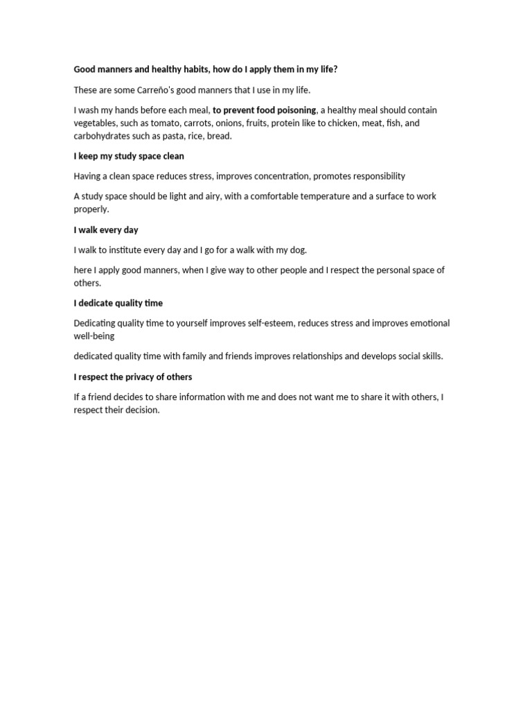 Good Manners & Healthy Habits Guide | PDF