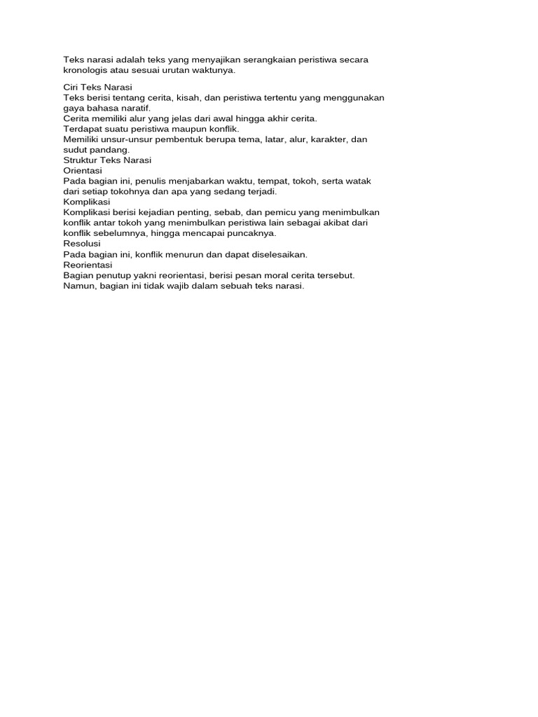 Struktur dan Ciri Teks Narasi | PDF