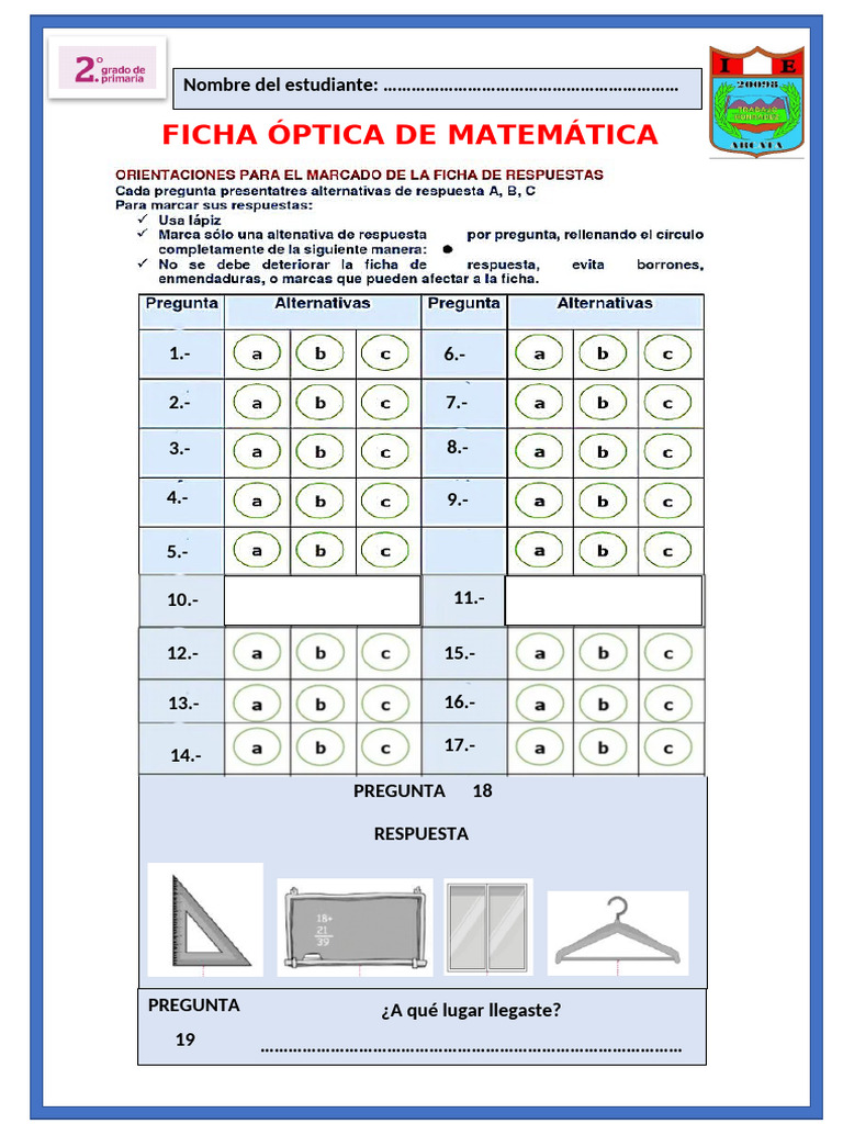 Ficha Optica MATEMATICA 2DO | PDF