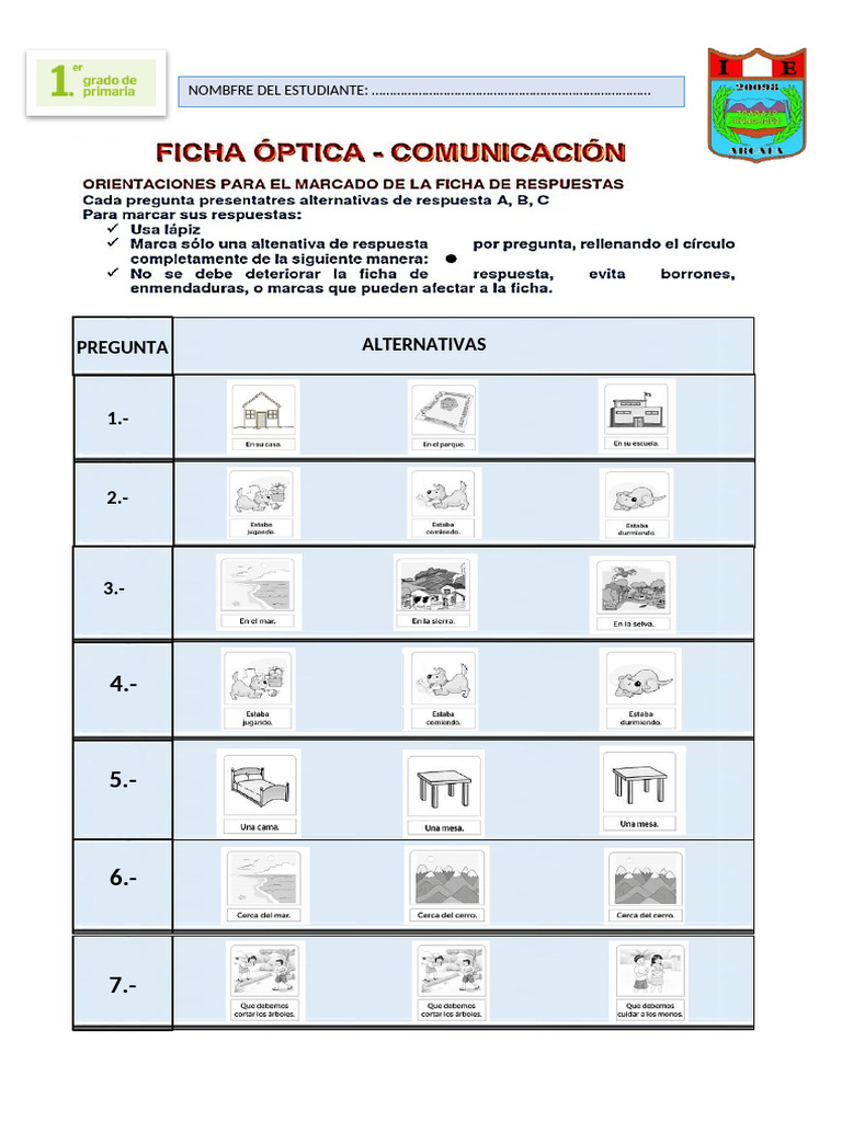 Ficha Optica COMUNICACION 1RO PRIMARIA | PDF