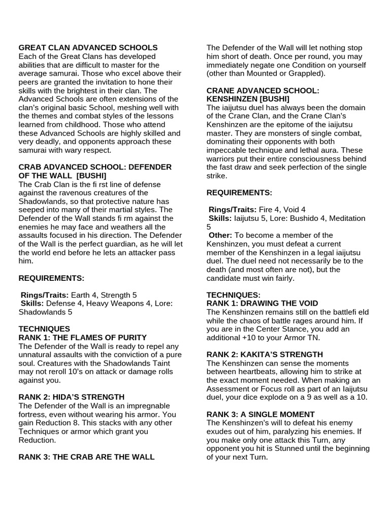 GREAT CLAN ADVANCED SCHOOLS.Grandes Clãs Escolas Avançadas(4 edição ...