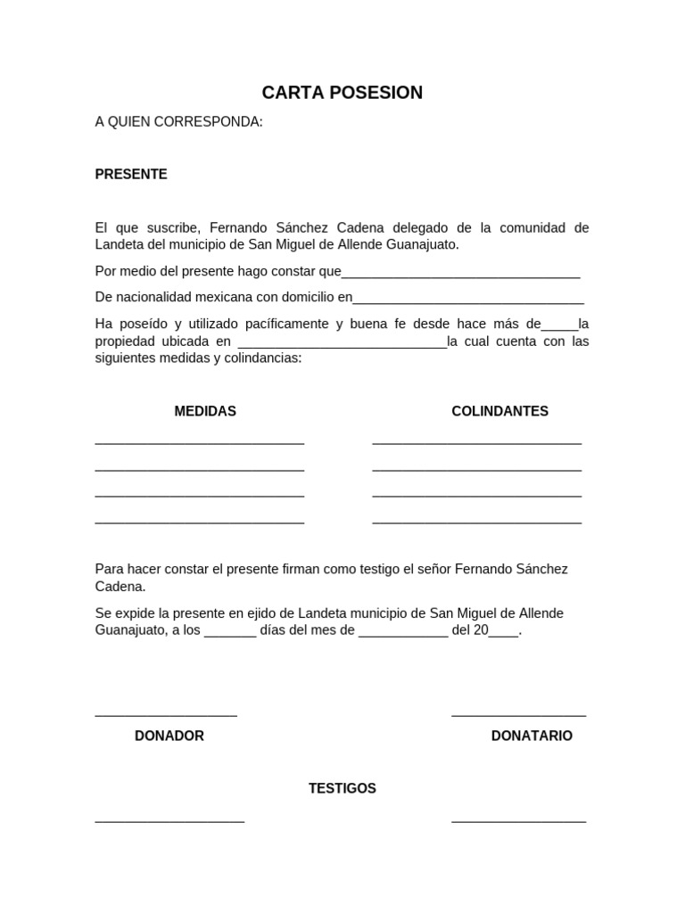 Carta Posesion Pdf