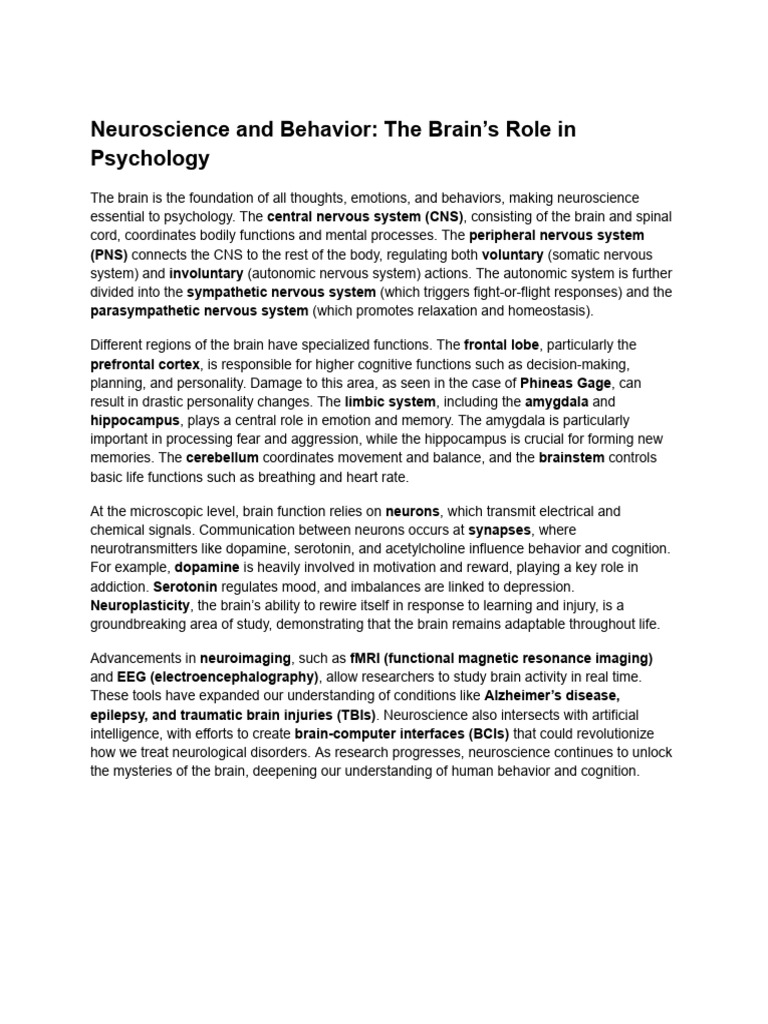 Neuroscience and Behavior - The Brain's Role in Psychology | PDF ...
