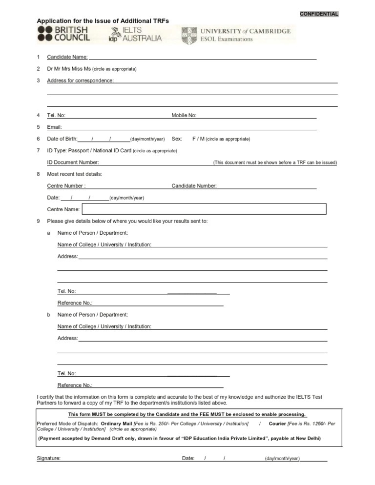 Idp Ielts TRF Form | PDF