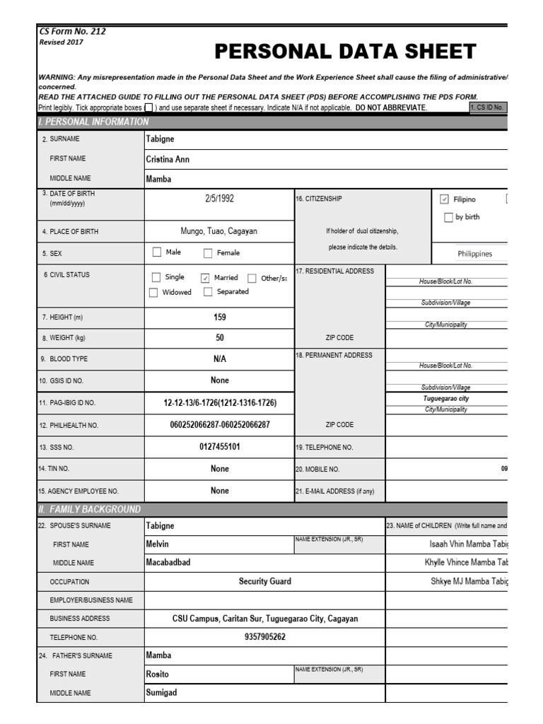 Personal Data Sheet (PDS) Template | PDF | Government And Personhood ...