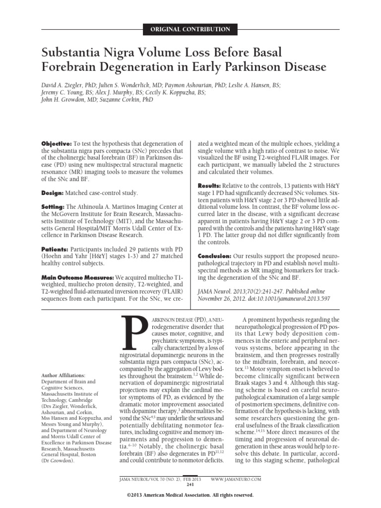 2013SN volume loss before basal forebrain degeneration in early PD ...