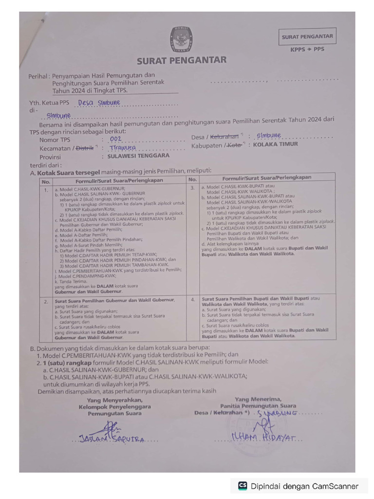 Surat Pengantar Kpps Ke Pps Tps 2 Simbune | PDF