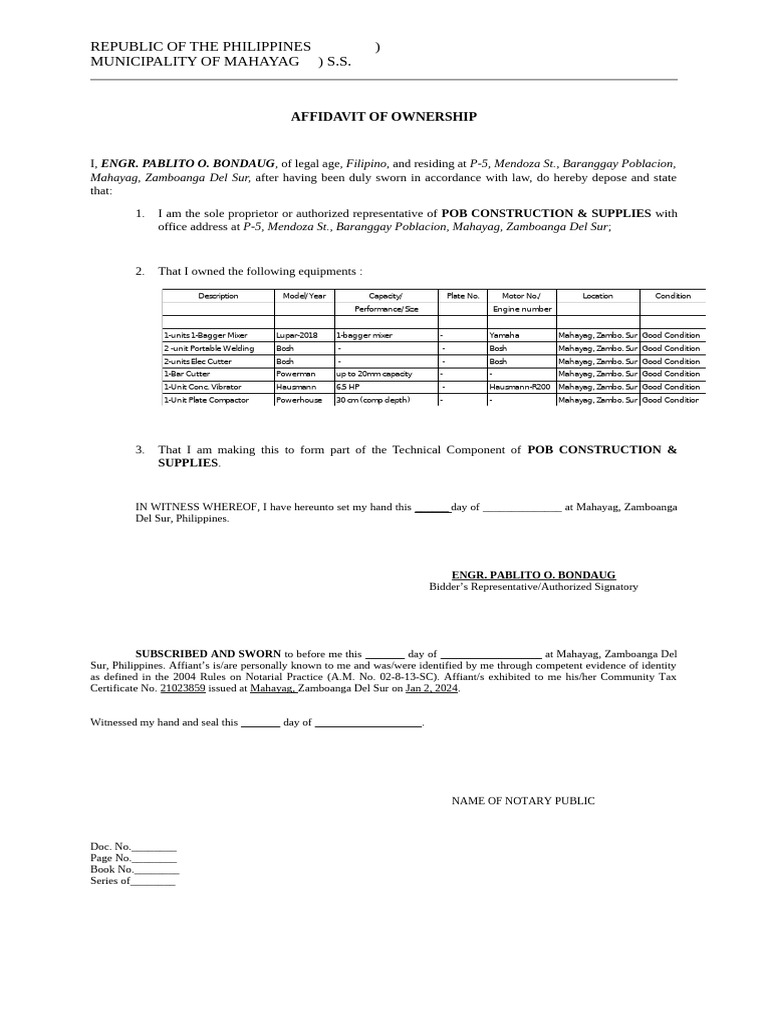AFFIDAVIT OF OWNERSHIP | PDF | Affidavit | Evidence